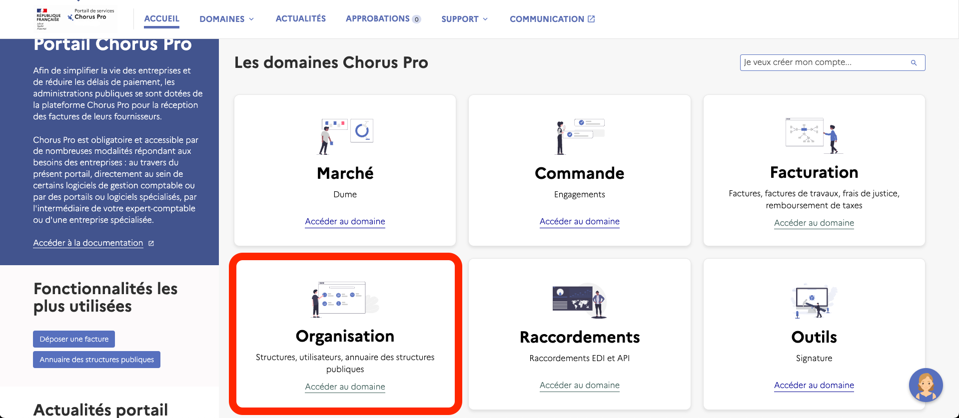 [CHORUS PRO] "compte technique" n'est pas disponible dans le menu « Raccordement » – Aide Ediflex